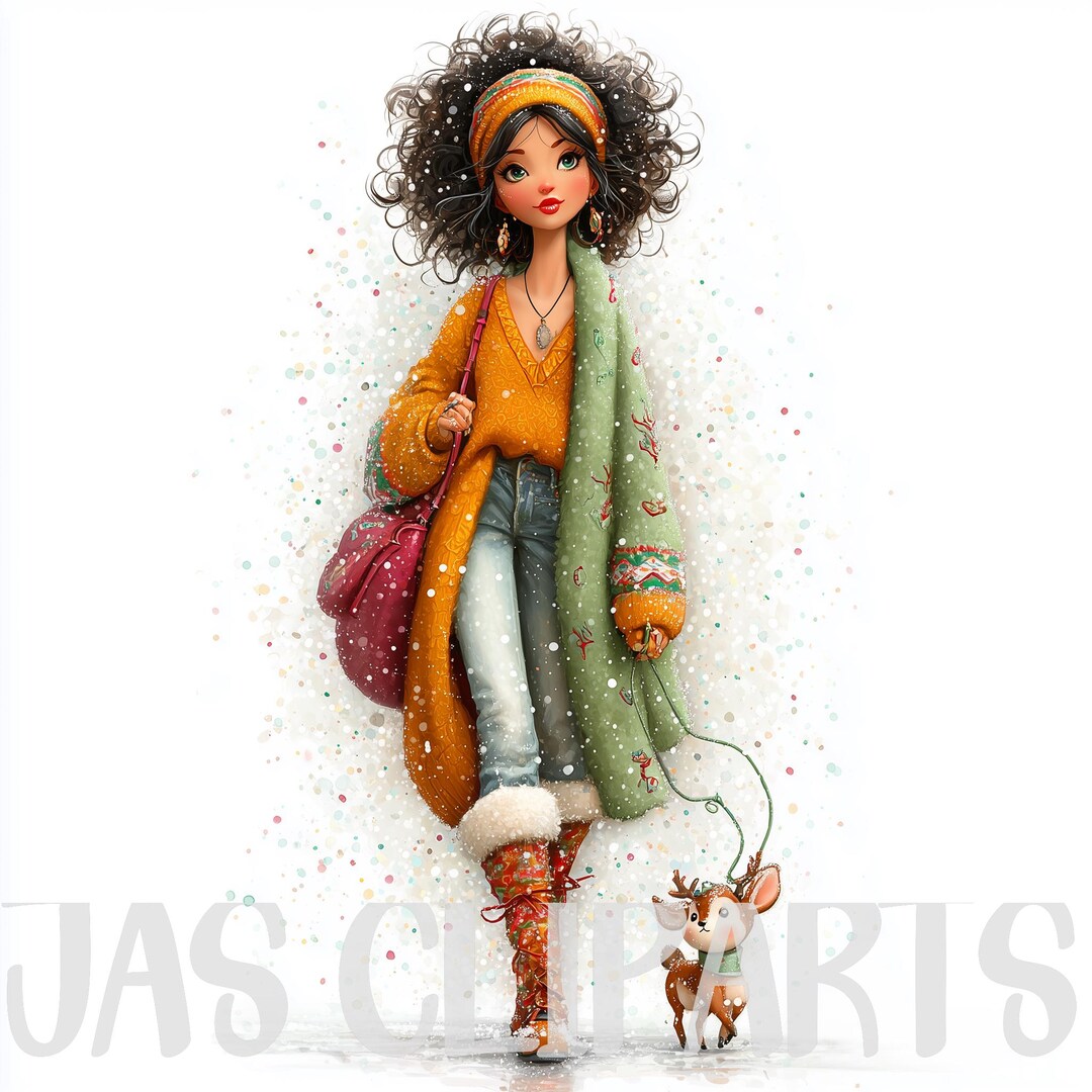 15 Watercolor Christmas Girl Clip Art: Whimsical Holiday Pngs, Festive ...