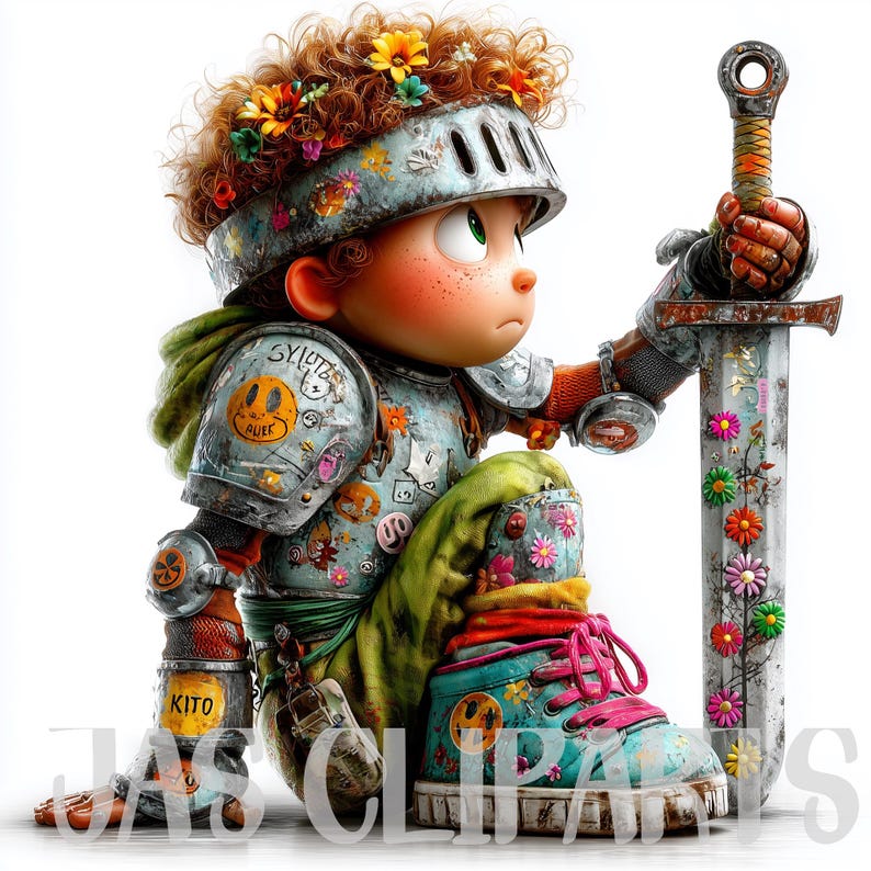 12 Whimsical Knight Clipart: Cute Watercolor Boy Castle Warrior ...
