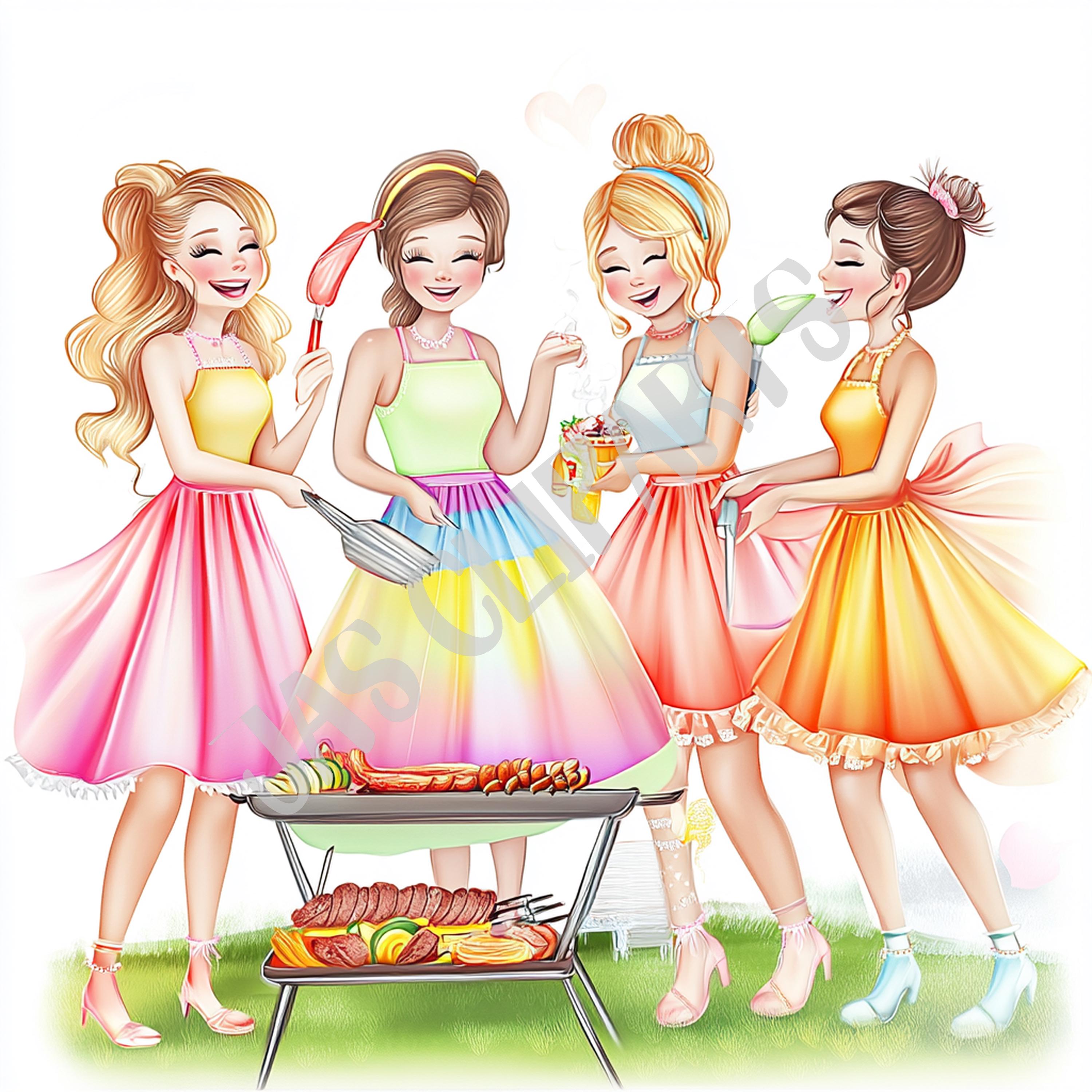 Kawaii BBQ Girls Clipart | Summer Picnic Illustration (digital Download ...