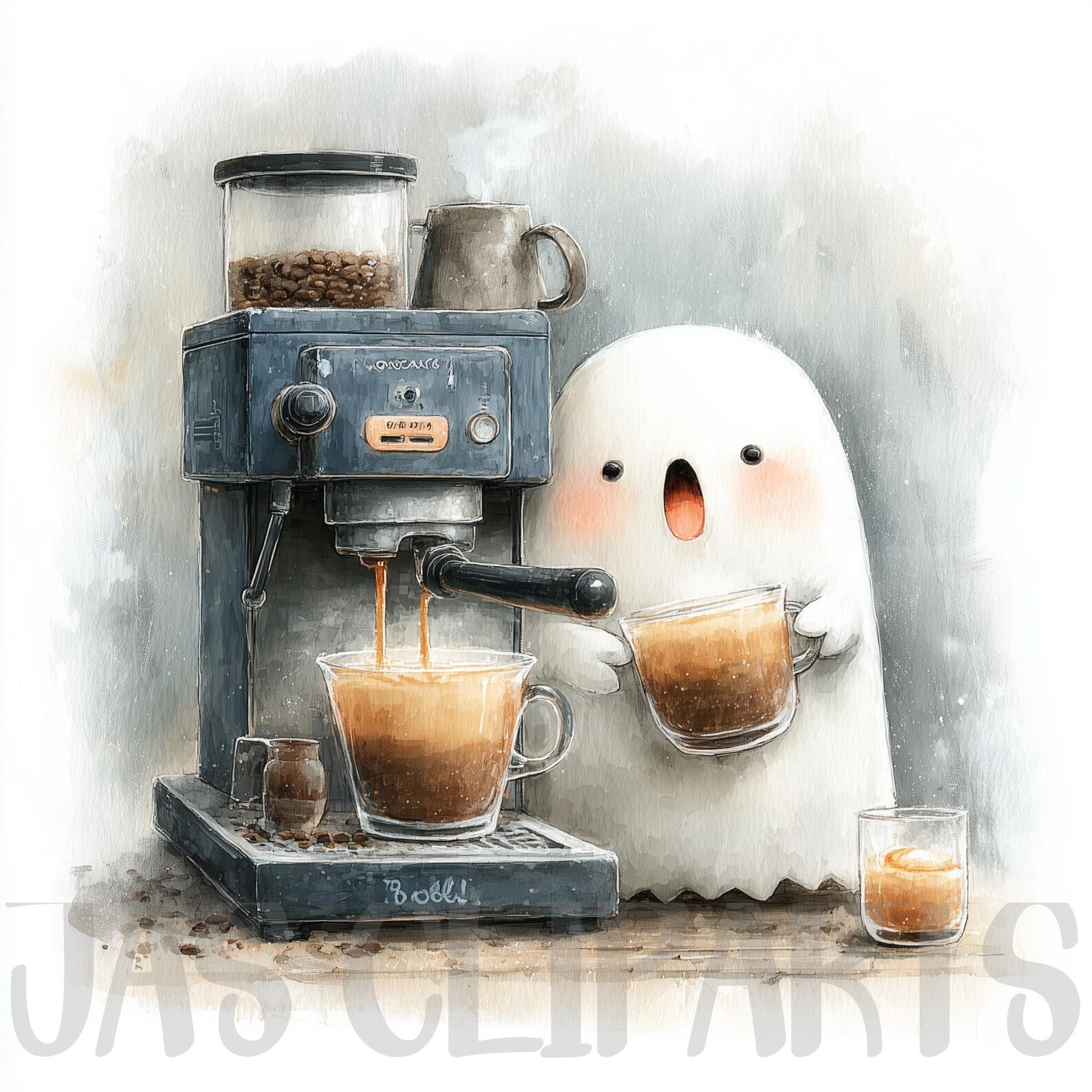 Halloween Ghost Coffee Clipart PNG: Kawaii Barista Art (digital ...