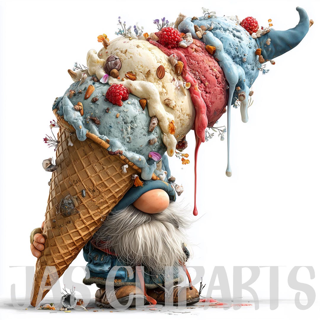 Christmas Gnome Clipart: Ice Cream, Winter Holiday Art (digital ...