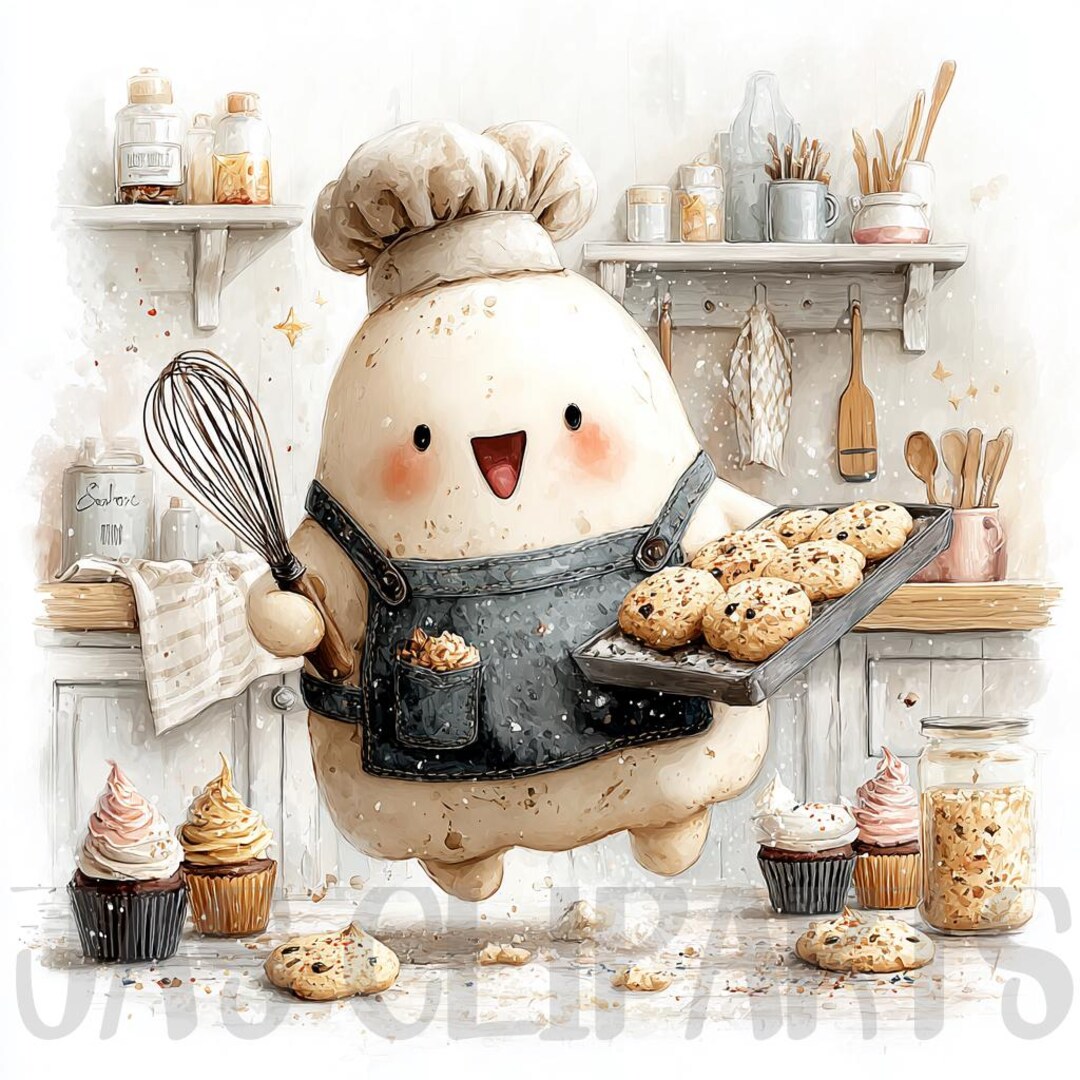 Cute Halloween Ghost Baker Clipart PNG, Kawaii Ghost Baking Cookies ...