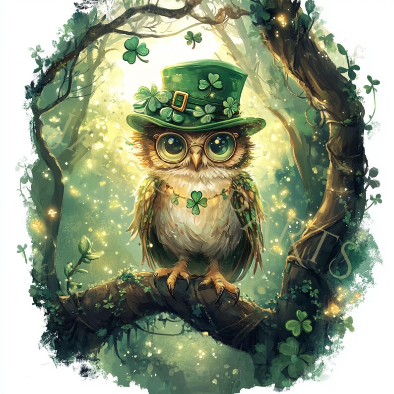 7 Lucky Owl St Patricks Day Clipart, 300 DPI Jpgs, Cute Owl Shamrock ...