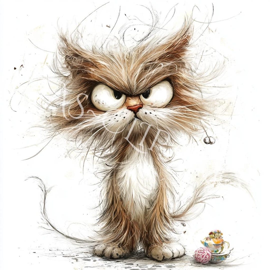 10 Quirky Cat Clipart, High Resolution Jpgs 300 DPI, Whimsical Pet Cat ...