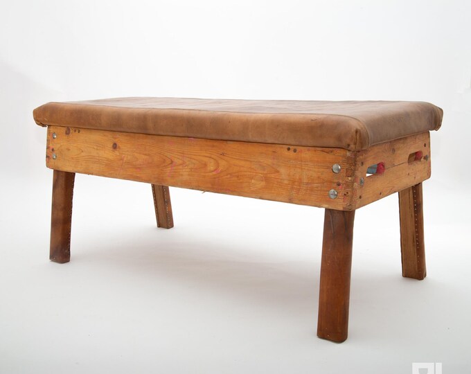 Vaulting Box Wooden Leather Bench Brown Leather Original Vintage Wooden ...