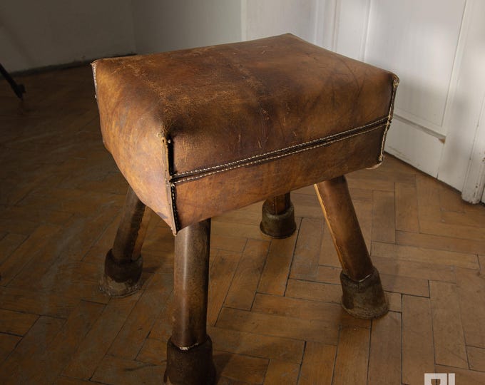 Vaulting Box Wooden Leather Bench Brown Leather Original Vintage Wooden ...