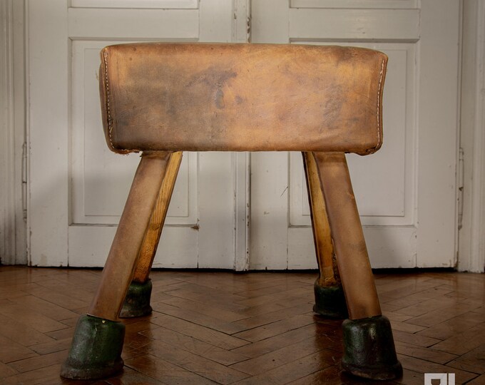 Vaulting Box Wooden Leather Bench Brown Leather Original Vintage Wooden ...