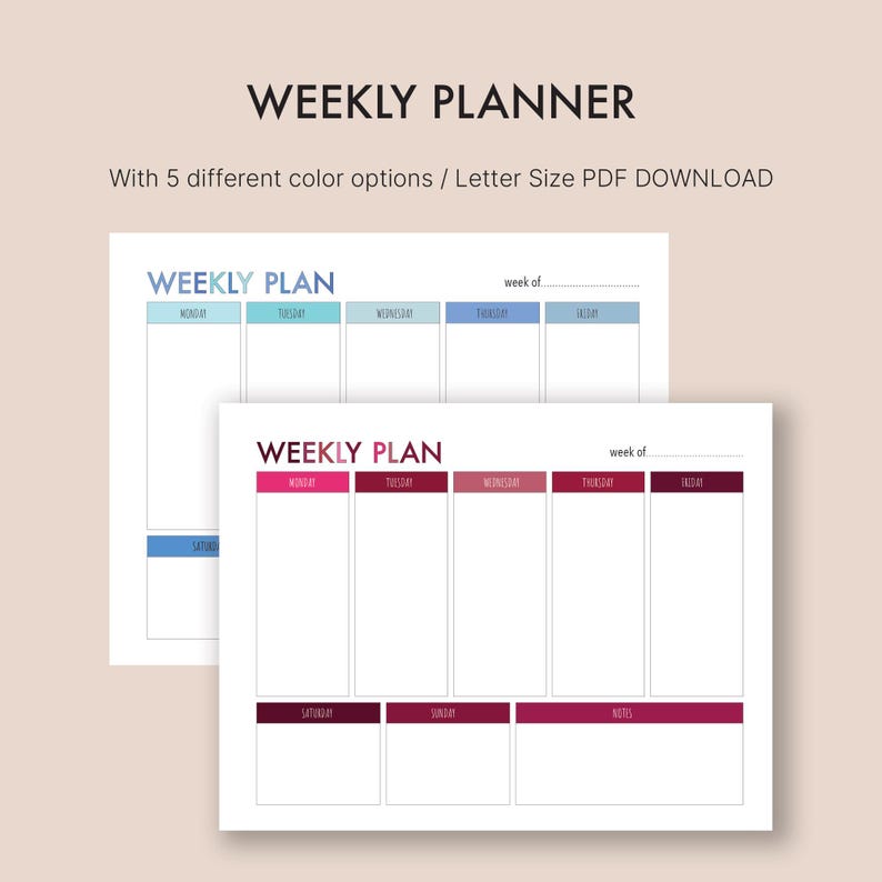 Weekly Planner Printable, Weekly Schedule Template, Digital Download ...