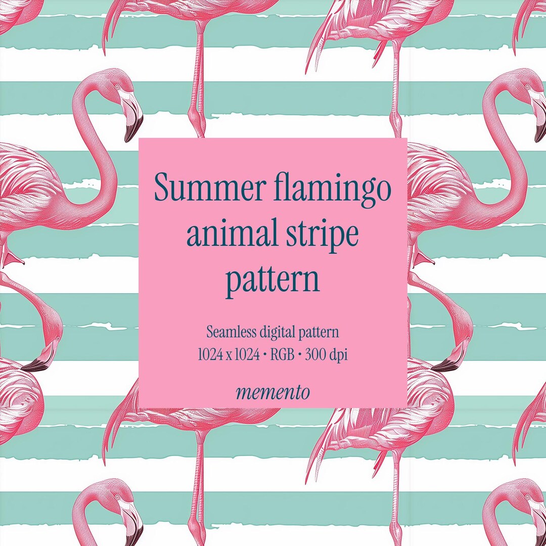 Preppy Flamingo Stripe PNG JPEG, Blue and Pink, Nautical Resort Animal ...