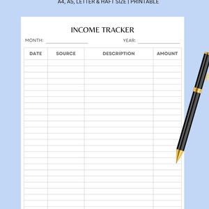 Income Tracker Sheet Financial Planner, Monthly Budget Template, A4/a5 ...