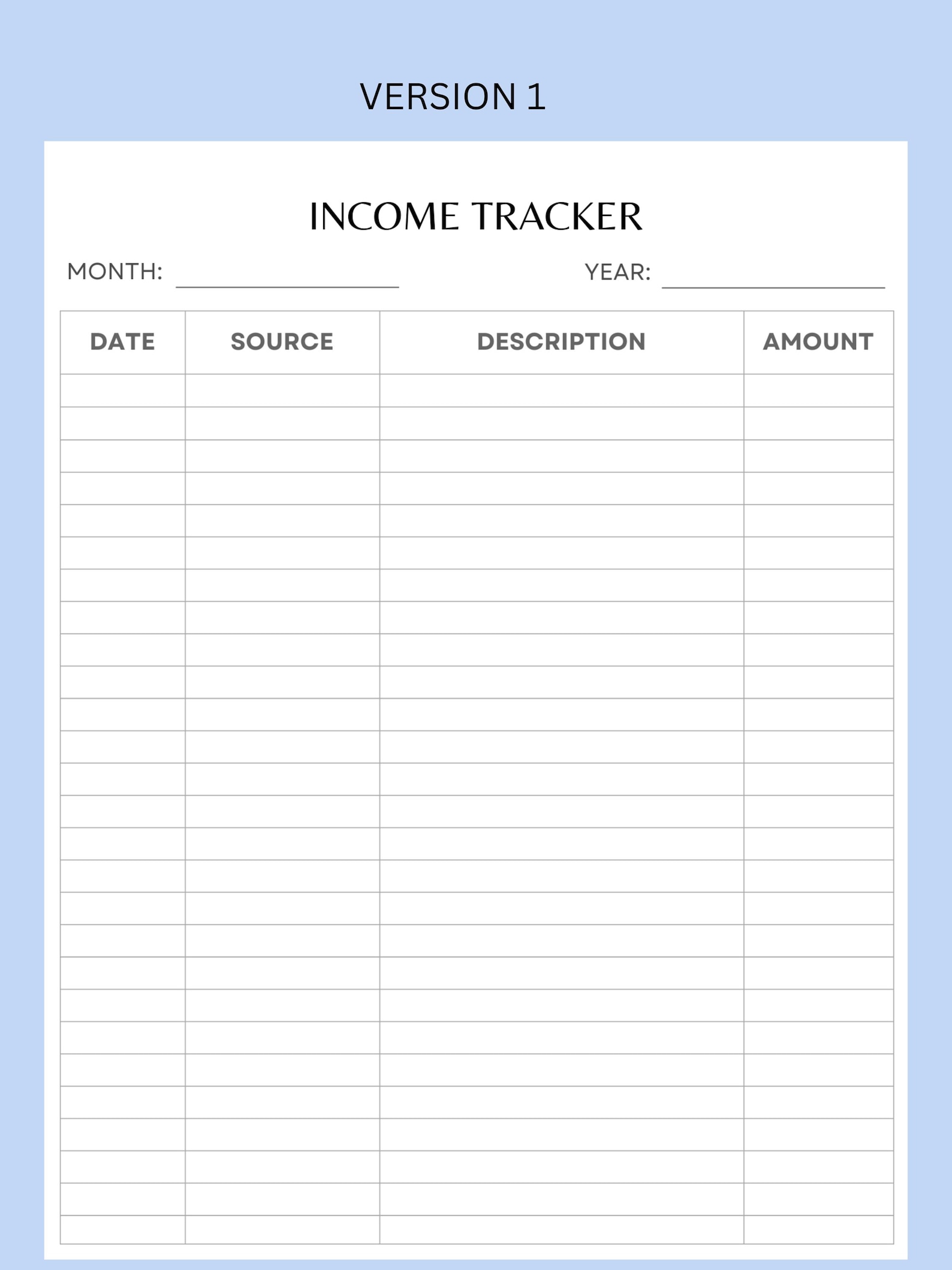 Income Tracker Sheet Financial Planner, Monthly Budget Template, A4/a5 ...
