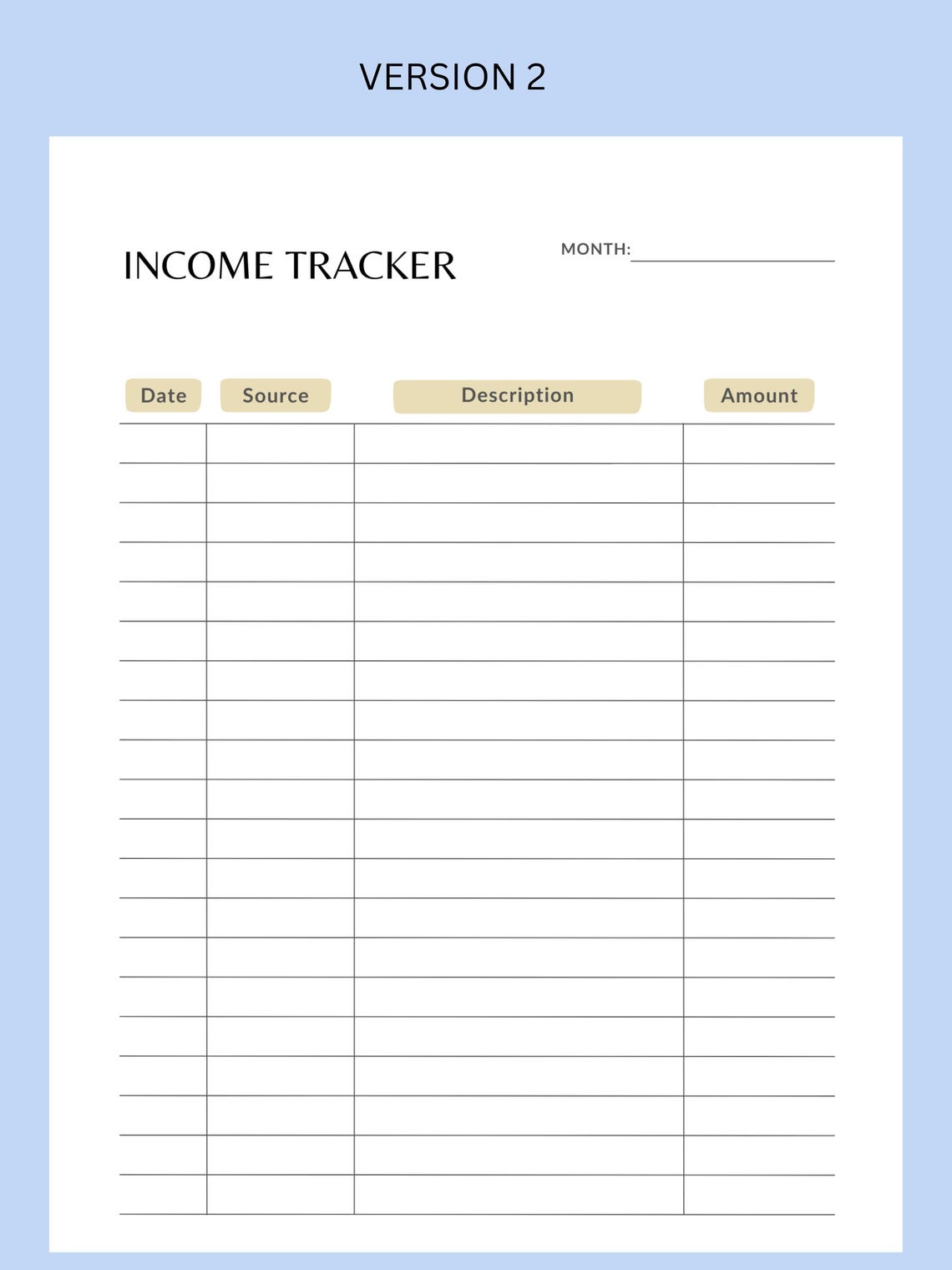 Income Tracker Sheet Financial Planner, Monthly Budget Template, A4/a5 ...