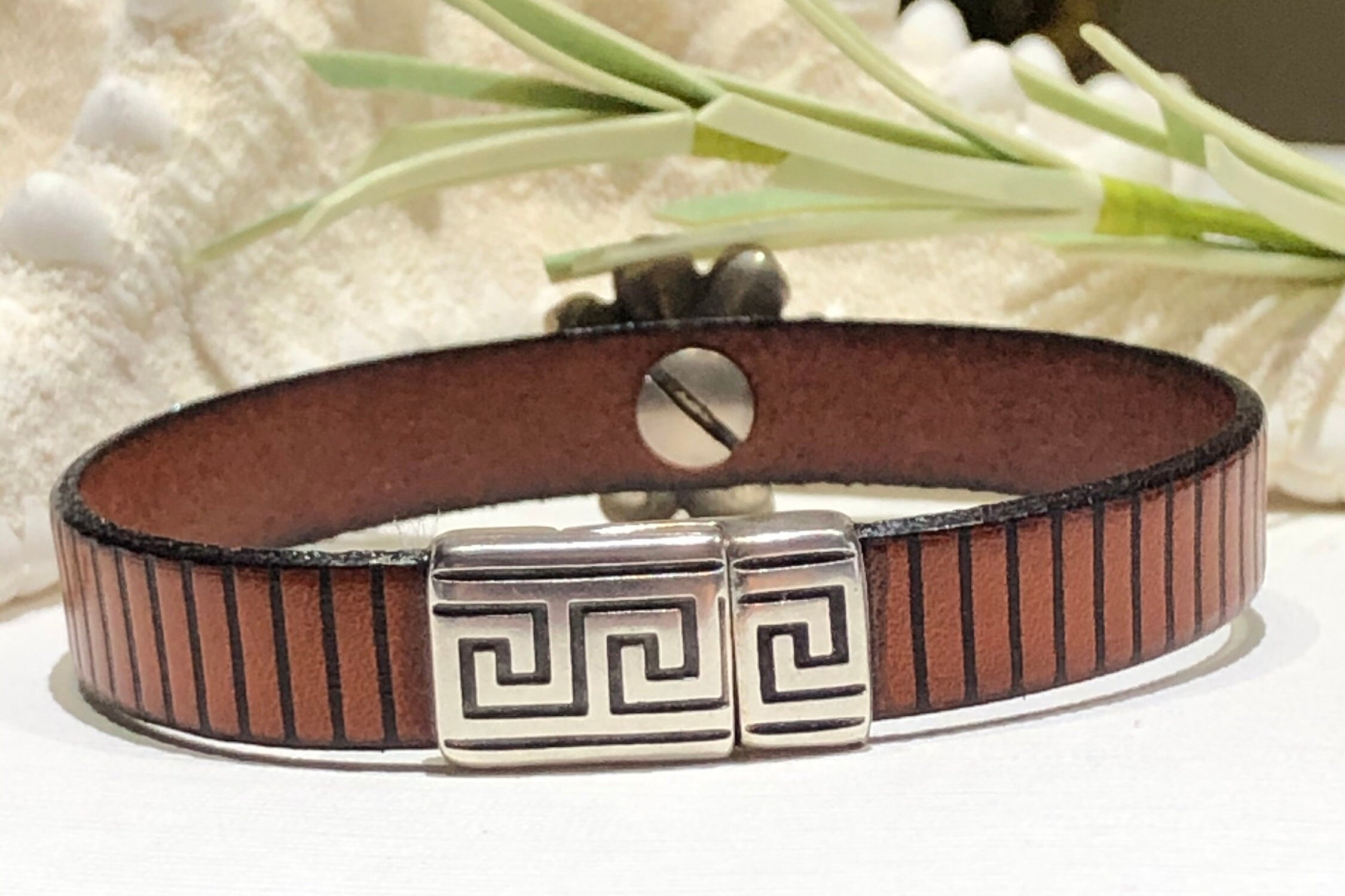 Bracelet-detailed Antique Silver Flower Rivet-10mm Black Lined - Etsy