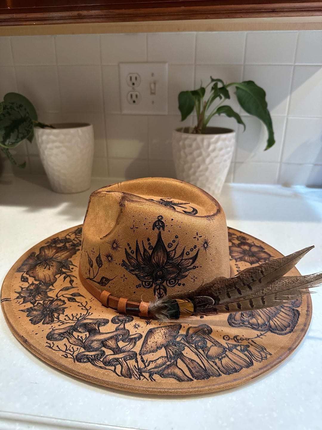 Handburned Mushroom Floral Moth Hat - Etsy