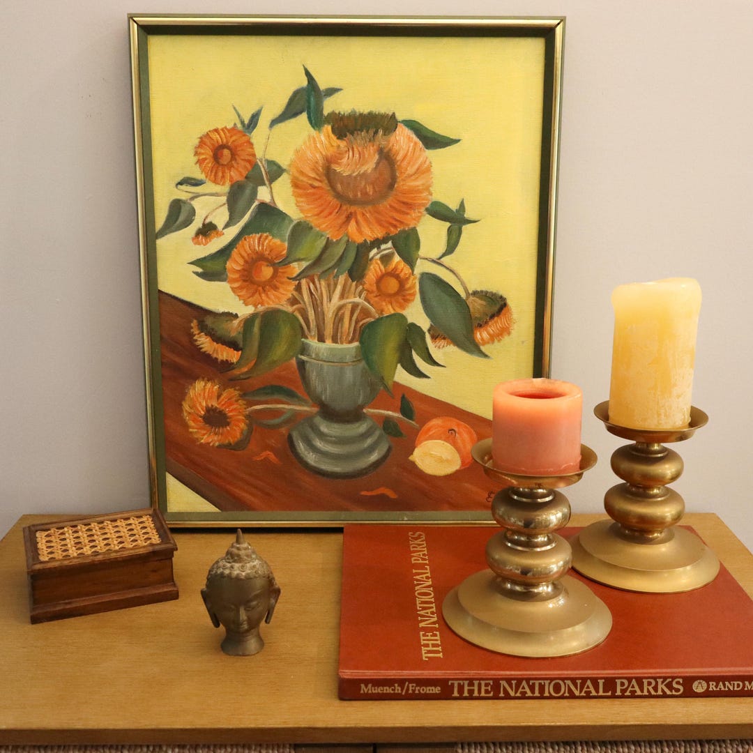 Pair of Vintage Brass Pillar Candlesticks With Spikes | Gold Candle ...