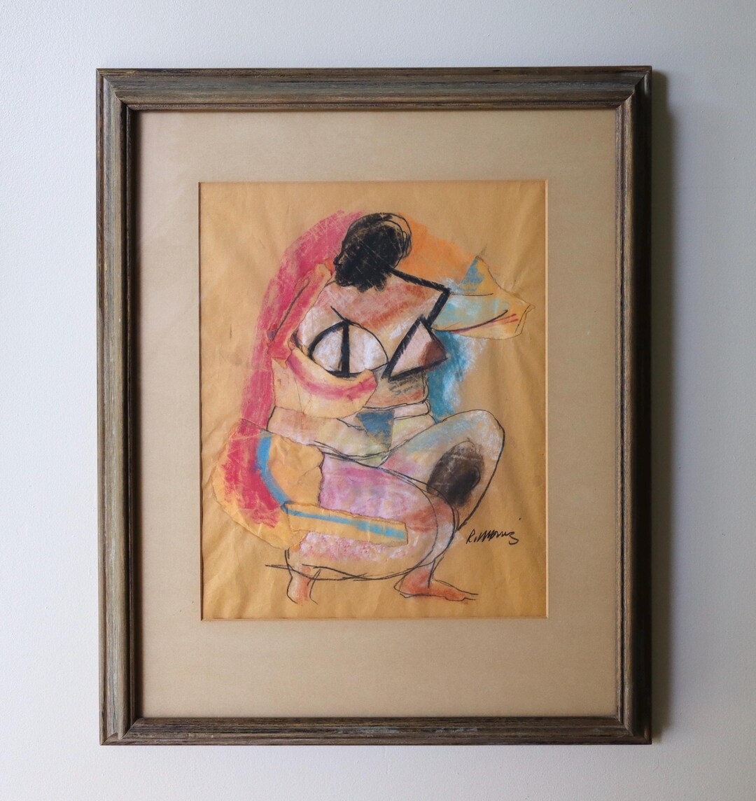 Vintage Female Figure Artwork | Mixed Media Artwork | Drawing | Sketch ...