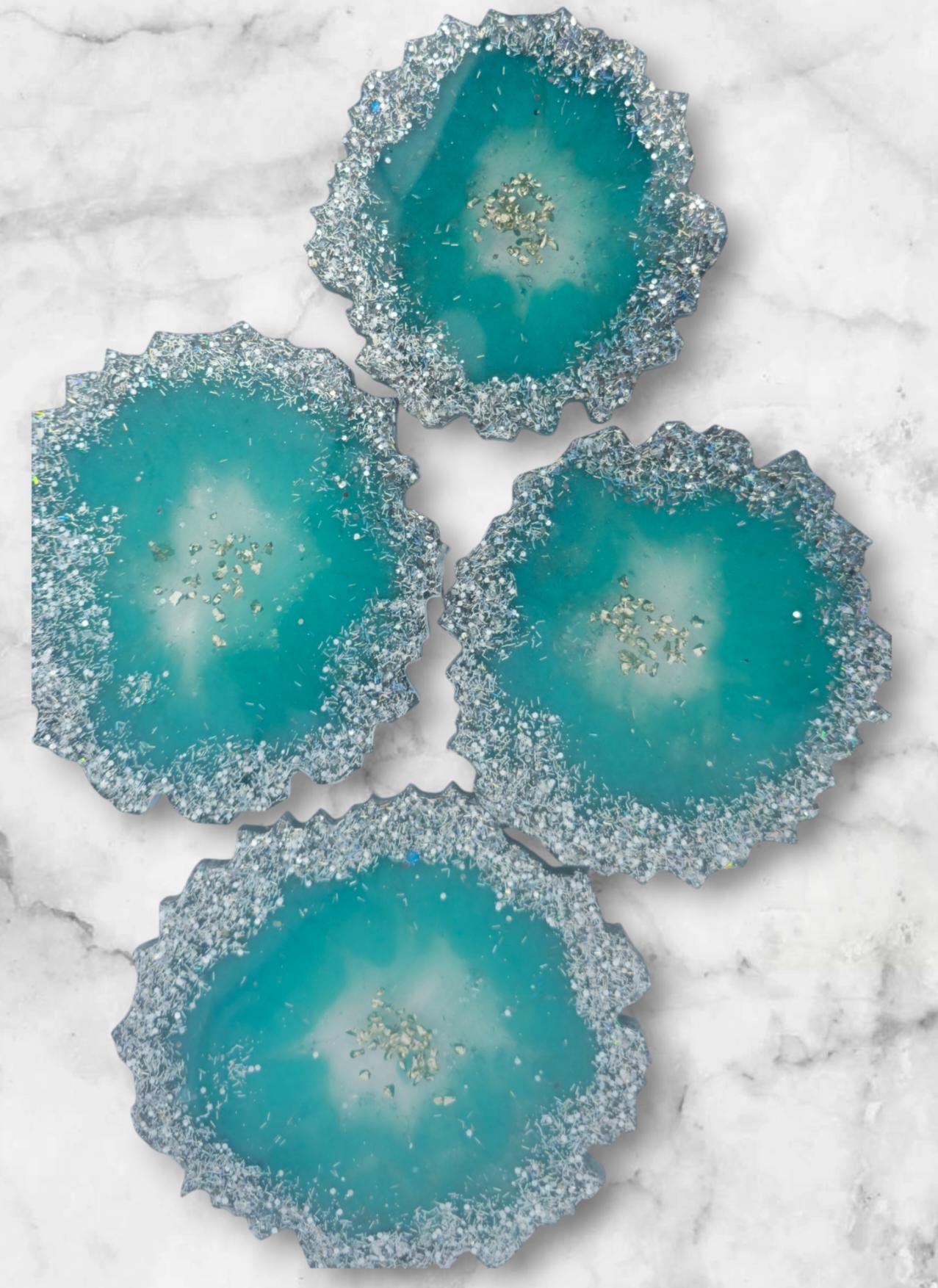 Resin Coaster and Tray Set: Silver and Green Jewelry-inspired Homeware ...