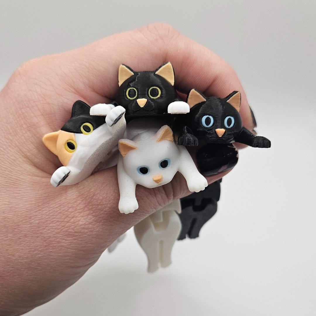 3D Printed Lazy Cats Articulated Fidget Miniature Sensory Play Animal ...