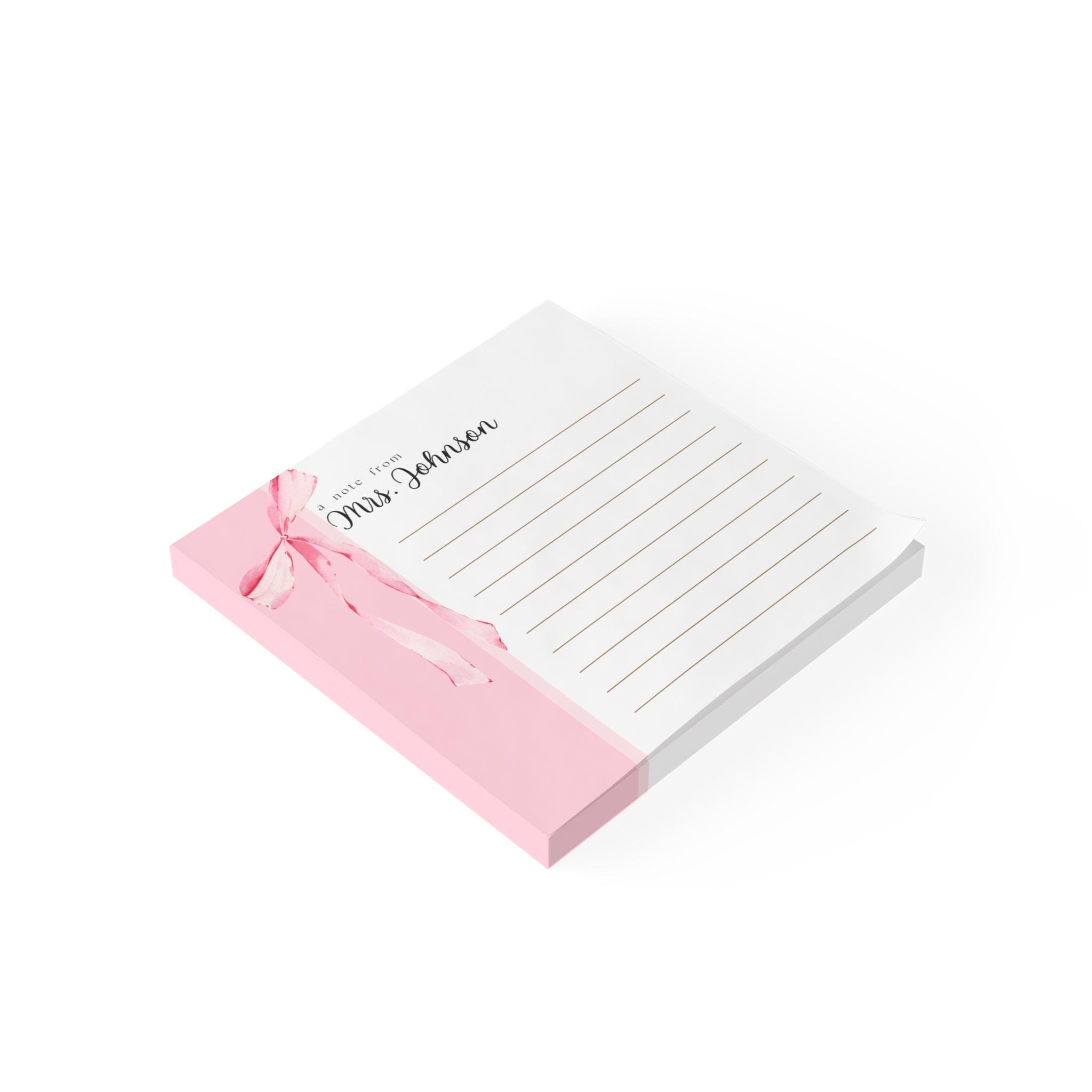 Personalizable Teacher Post-it® Note Pads, Pink Bow Coquette Design ...