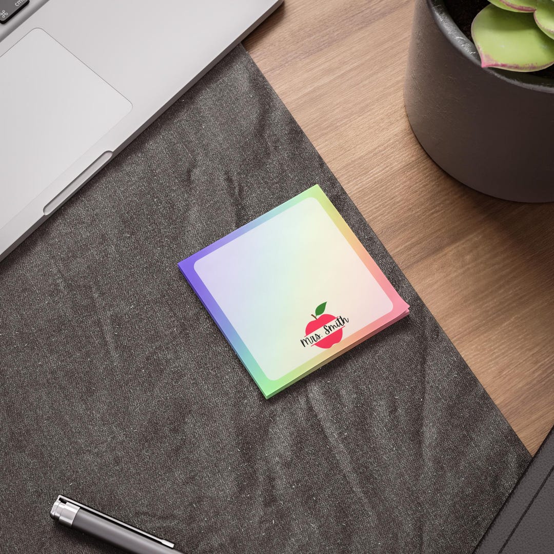 Personalizable Teacher Post-it® Note Pads, Rainbow & Apple Design ...