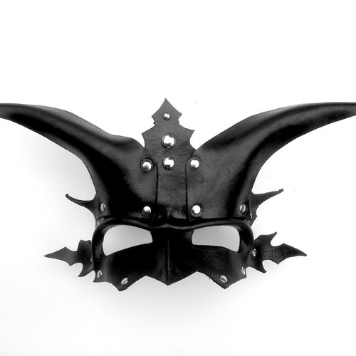 Handmade Black Horned Devil Demon Leather Mask Halloween | Etsy