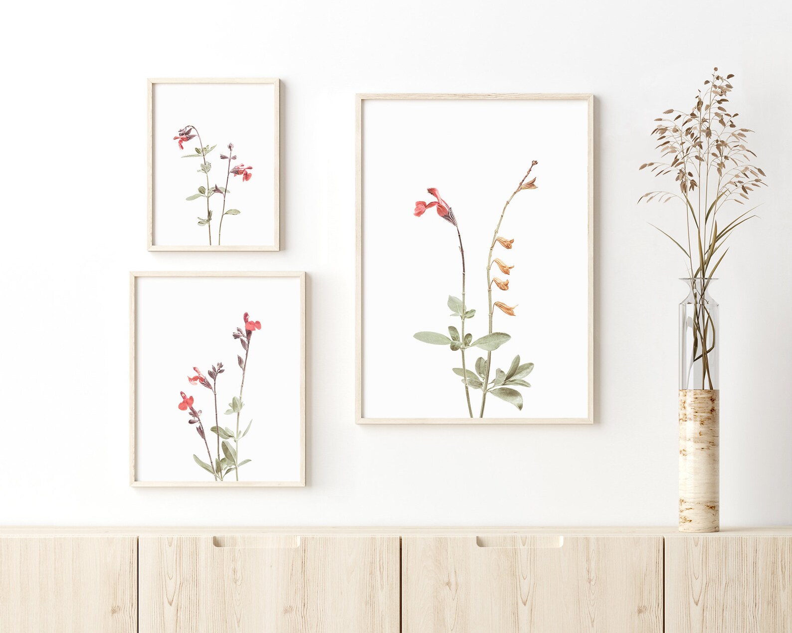 Set of 3 Red Flower Prints Red Flower Triptych Botanical - Etsy