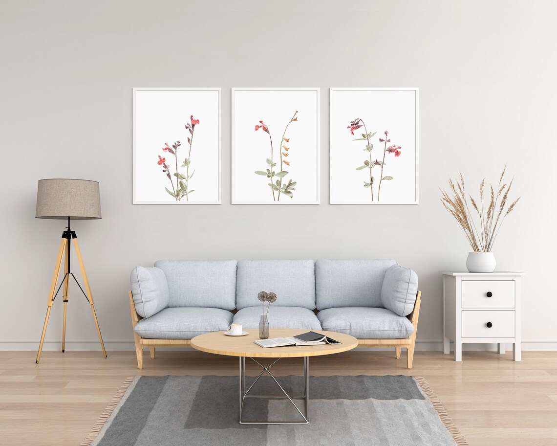Set of 3 Red Flower Prints Red Flower Triptych Botanical - Etsy