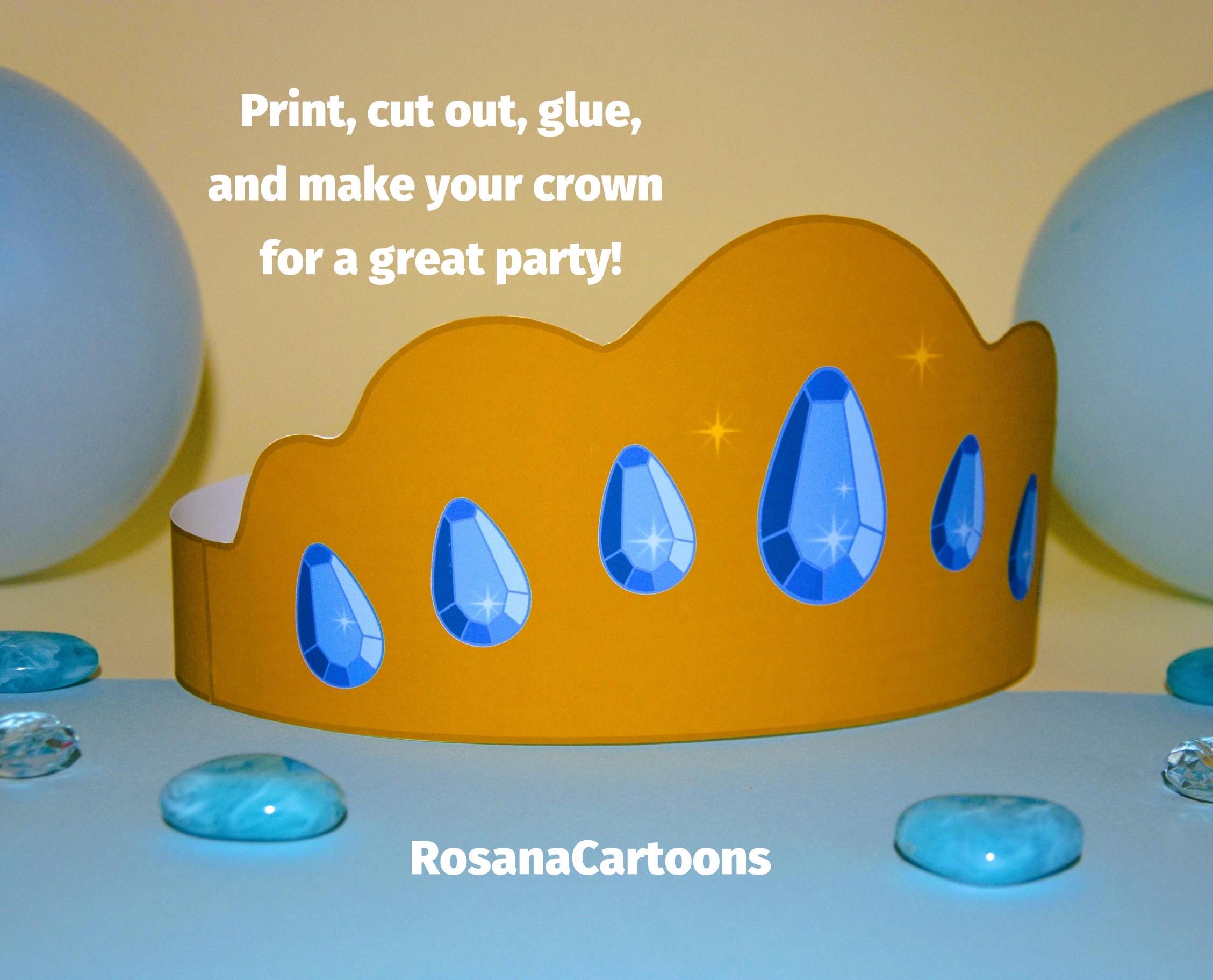 Printable Crown Blue Sapphires, Princess Prince Paper Crown, Birthday ...