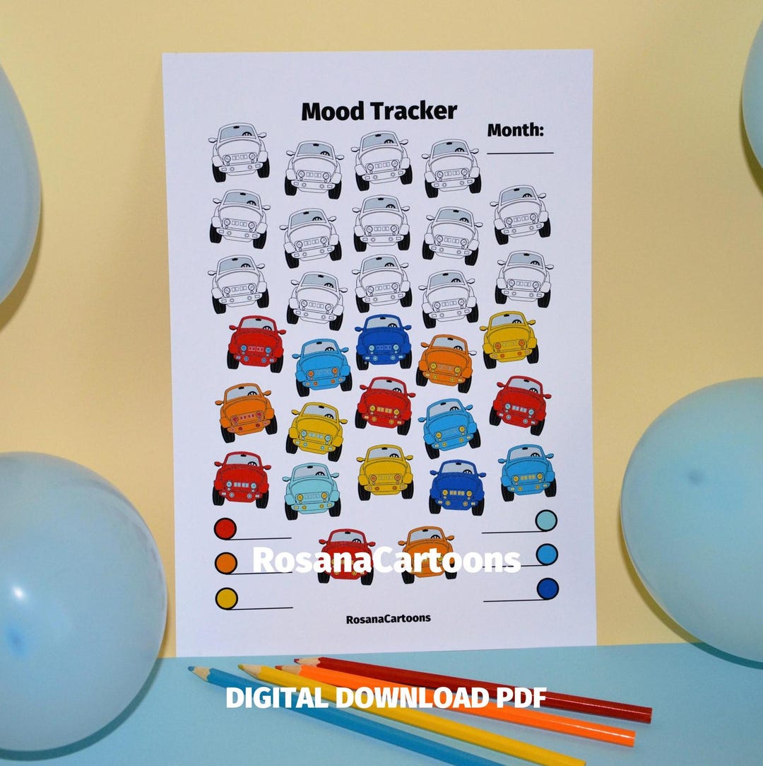 Printable Mood Tracker With Cars, Track Mood Feelings, Daily Mood ...