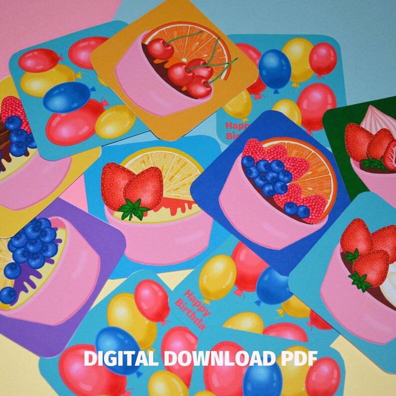 Printable Memory Game Birthday Cupcakes With Baloons, 20 Pairs of Cards ...