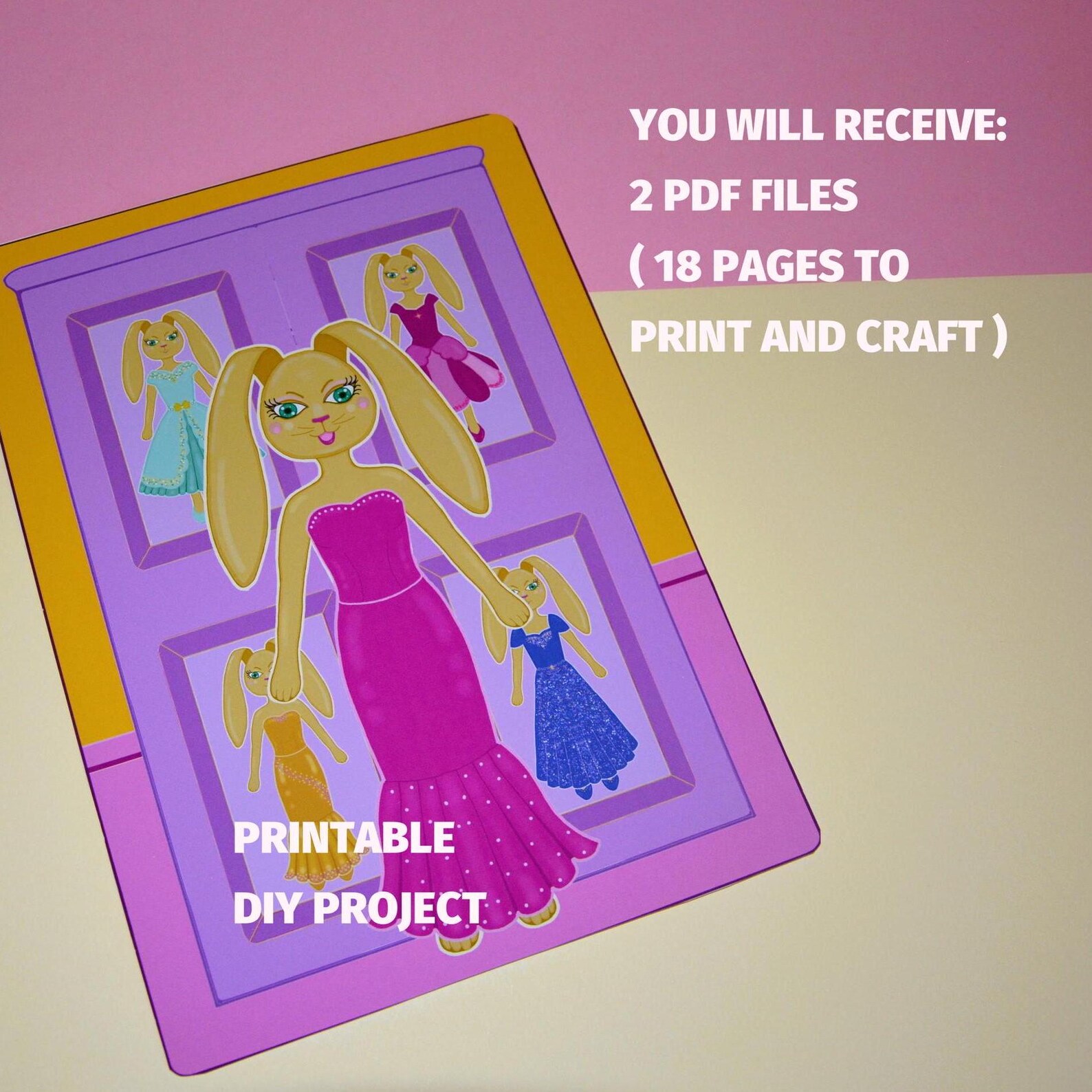 Printable DIY Paper Doll Sophia Bunny, Dress up Kit, Rabbit Paper Doll ...