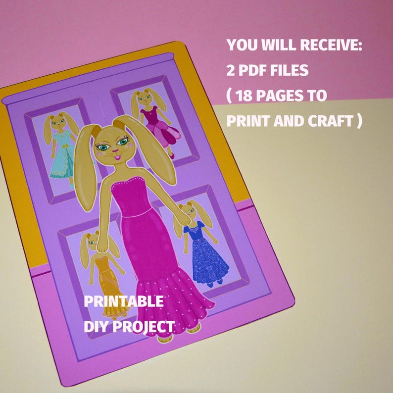 Printable DIY Paper Doll Sophia Bunny, Dress up Kit, Rabbit Paper Doll ...