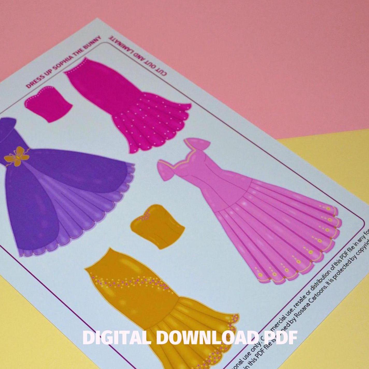 Printable DIY Paper Doll Sophia Bunny, Dress up Kit, Rabbit Paper Doll ...