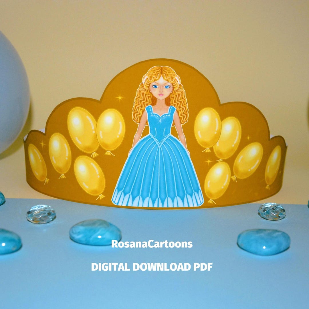 Printable Princess Crown With Balloons, Princess Paper Crown, Birthday ...