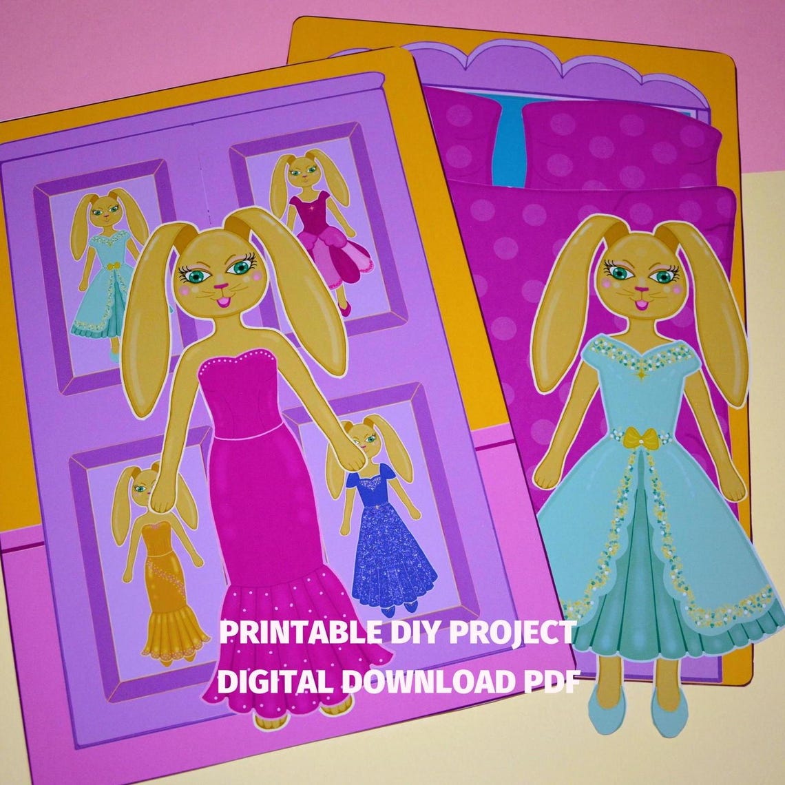 Printable DIY Paper Doll Sophia Bunny, Dress up Kit, Rabbit Paper Doll ...