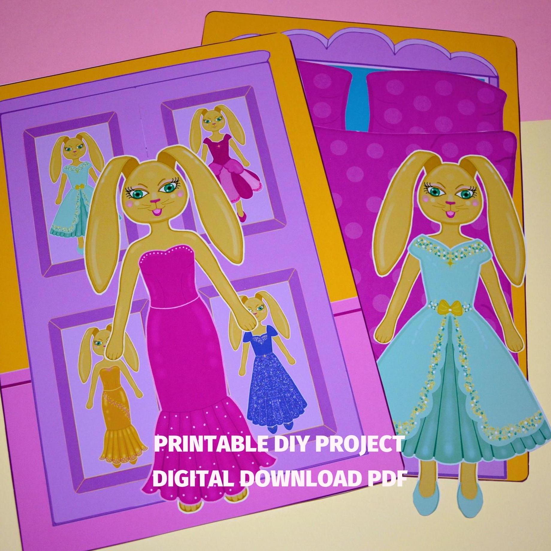 Printable DIY Paper Doll Sophia Bunny, Paper Doll House, Rabbit Dress ...