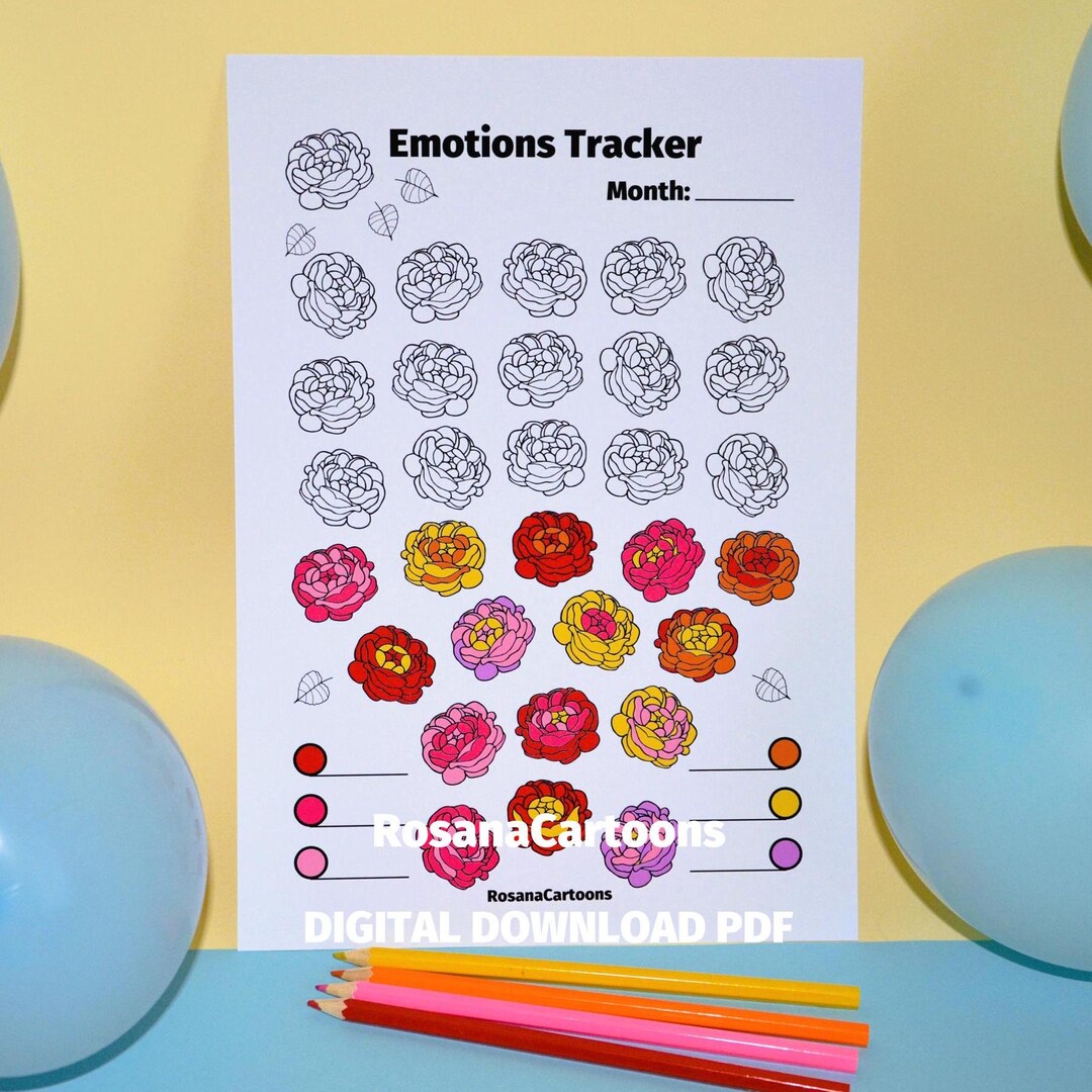 Printable Emotions Tracker With Roses, Daily Mood Tracker, Template ...