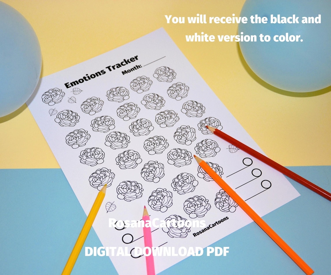 Printable Emotions Tracker With Roses, Track Mood Feelings, Daily Mood ...
