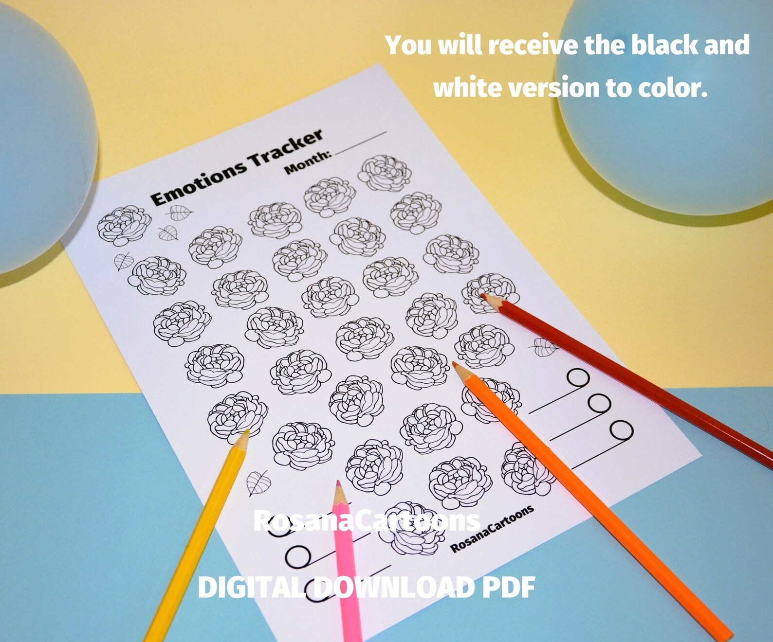 Printable Emotions Tracker With Roses, Track Mood Feelings, Daily Mood ...