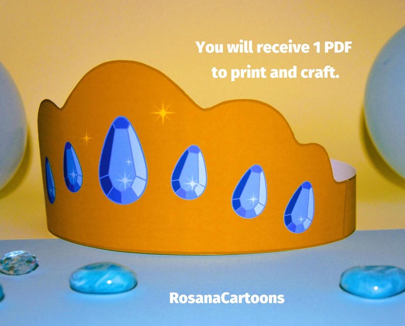 Printable Crown Blue Sapphires, Princess Prince Paper Crown, Birthday ...