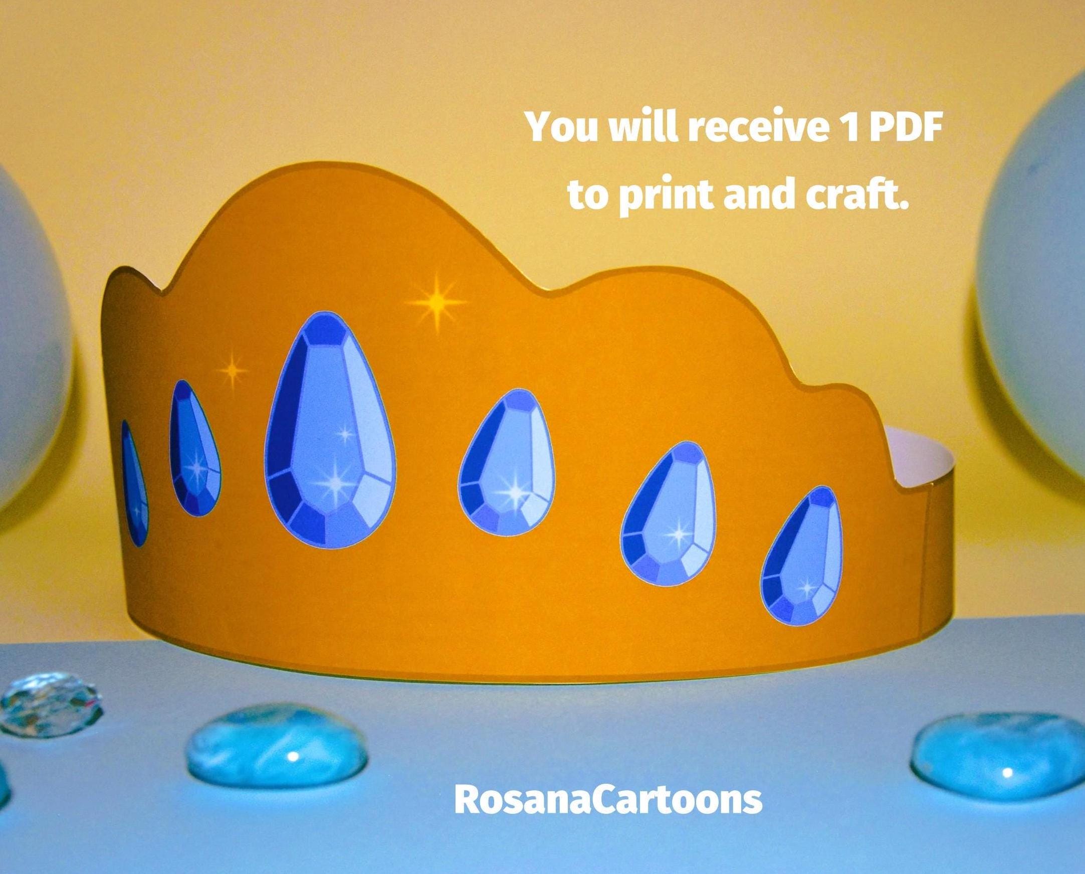 Printable Crown Blue Sapphires, Princess Prince Paper Crown, Birthday ...