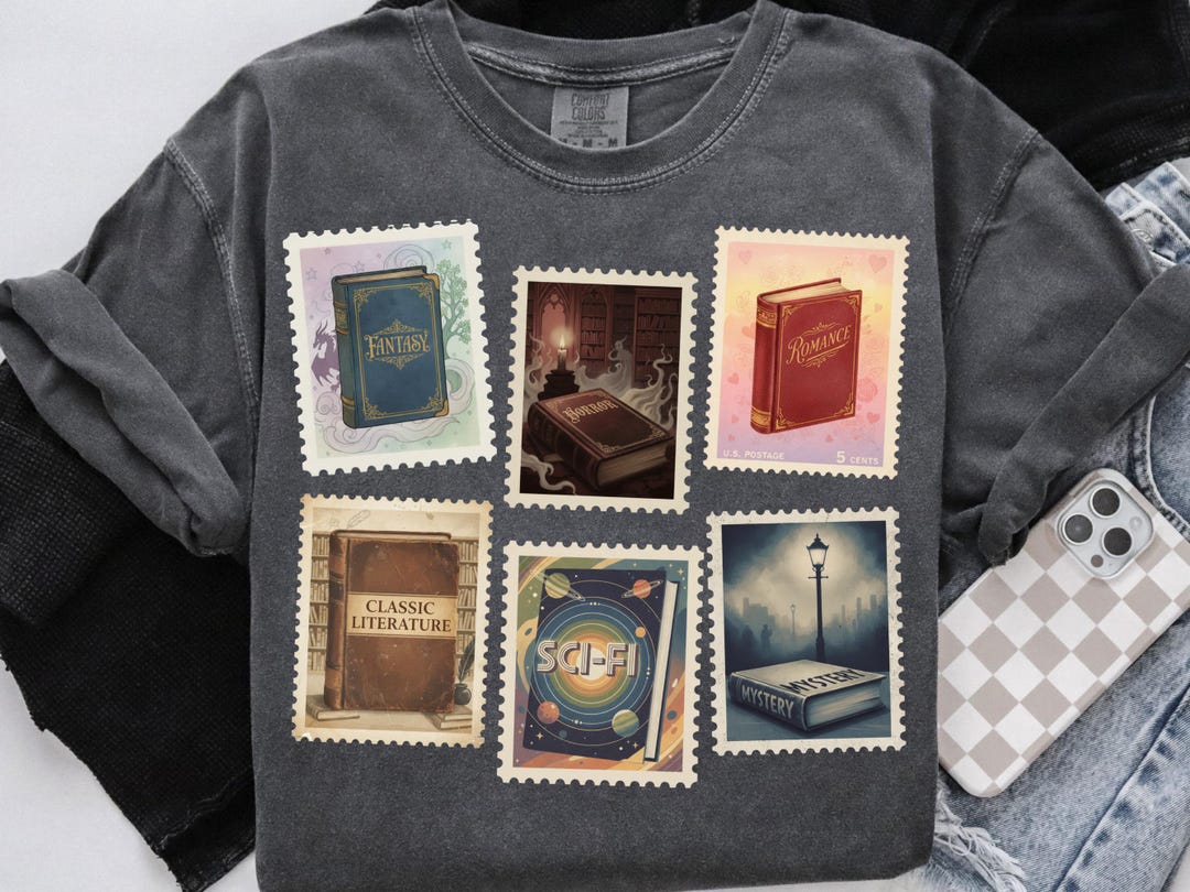 Reading Genres Stamp Collage PNG, Vintage Book Stamp Collage, Book ...