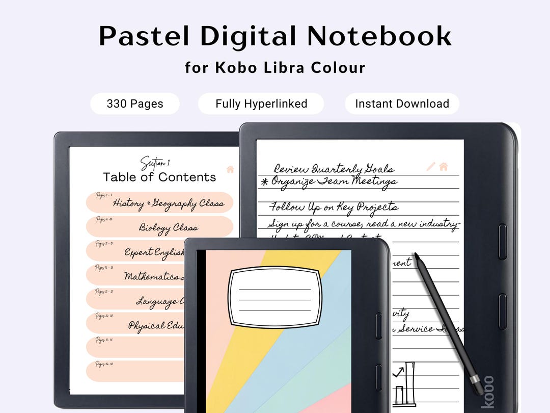 Kobo Libra Color Pastel Notebook Hyperlinked Template Note Taking ...