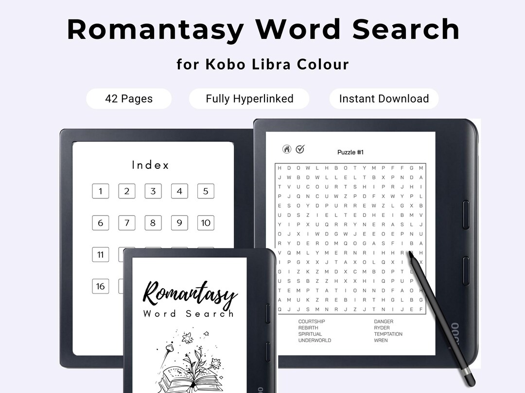 Romantasy Themed Word Search Puzzle for Kobo Libra Color Tablet 20 ...