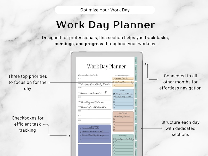 Remarkable Paper Pro MOVE Work Day Planner Organizer Template 2026 - Etsy