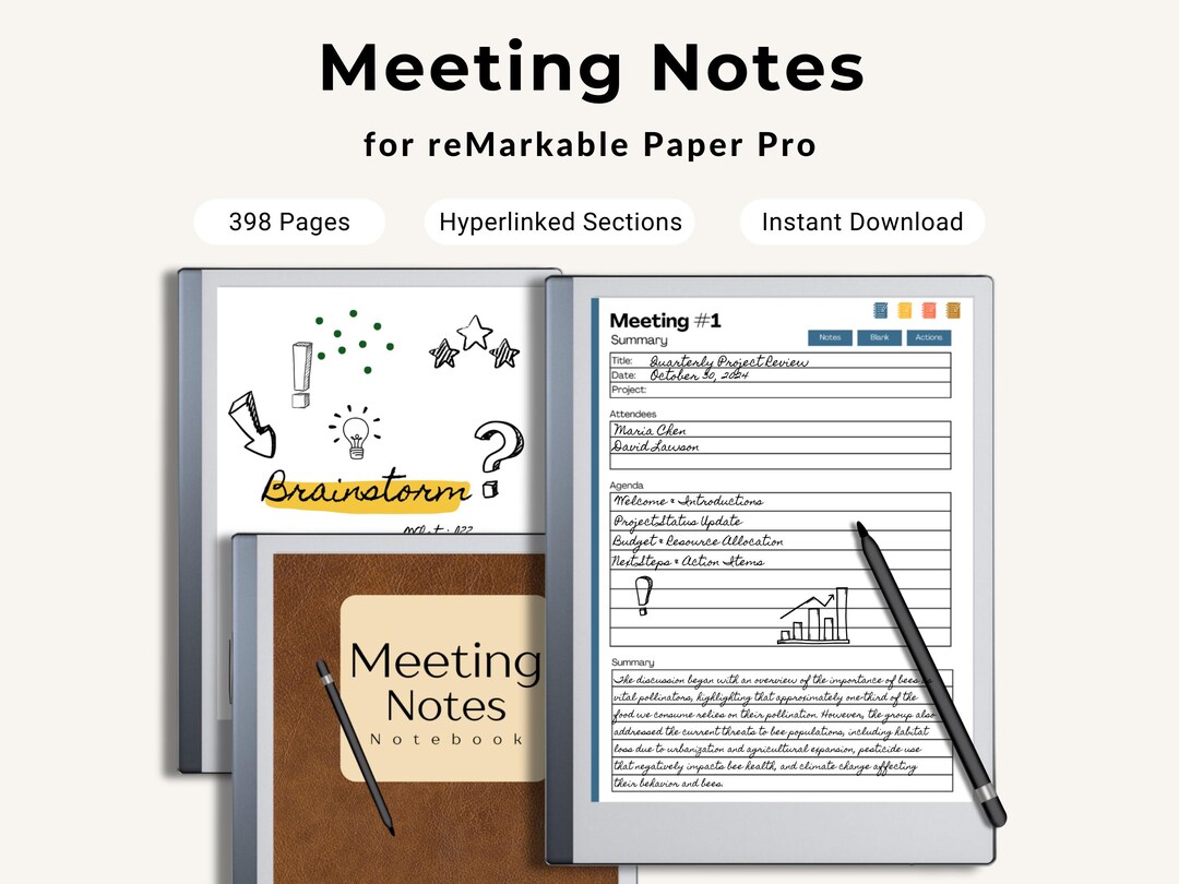 Remarkable Paper Pro Color Digital Meeting Template Organizer Paperless ...