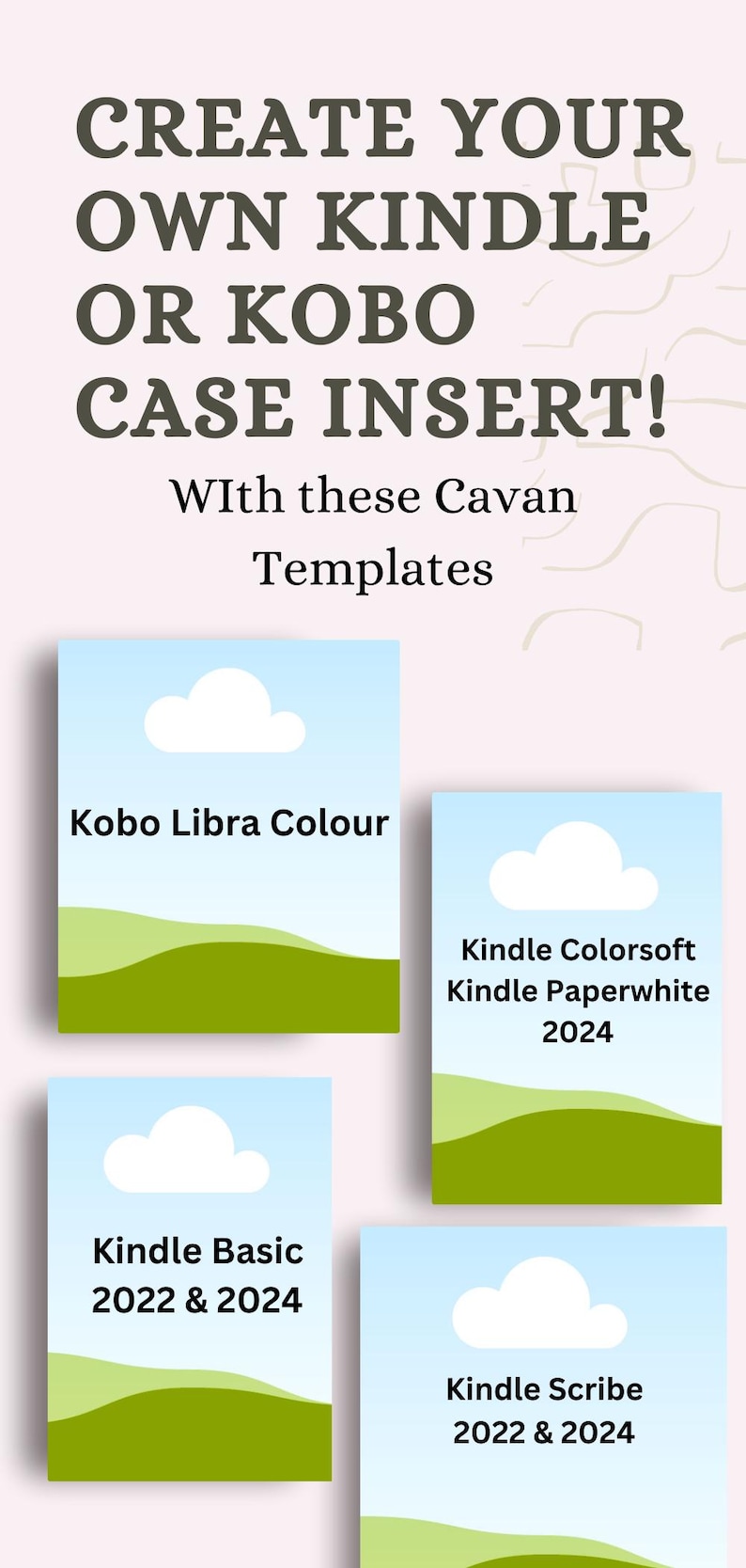 Kindle and Kobo Insert Template Bundle Case Digital Download Kindle Case Insert Pack Cover ...