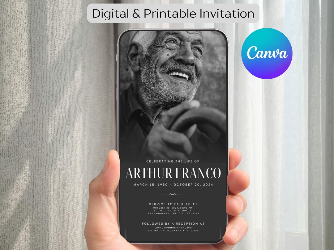 Digital Funeral Invitation Celebration of Life Service Invitation ...