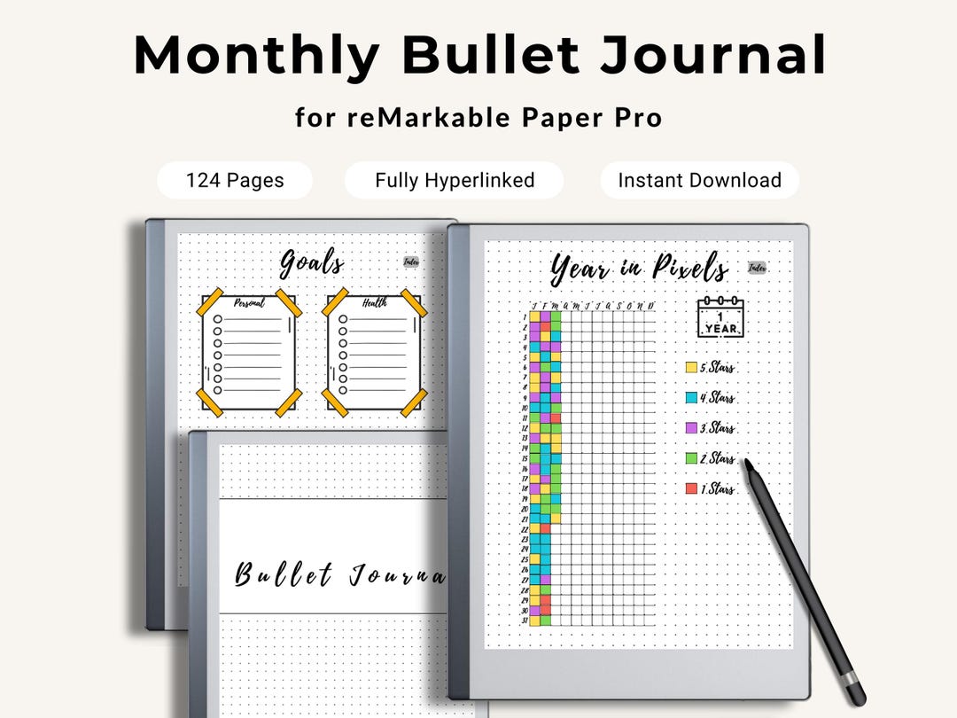 Digital Monthly Bullet Journal Remarkable Paper Pro Template ...