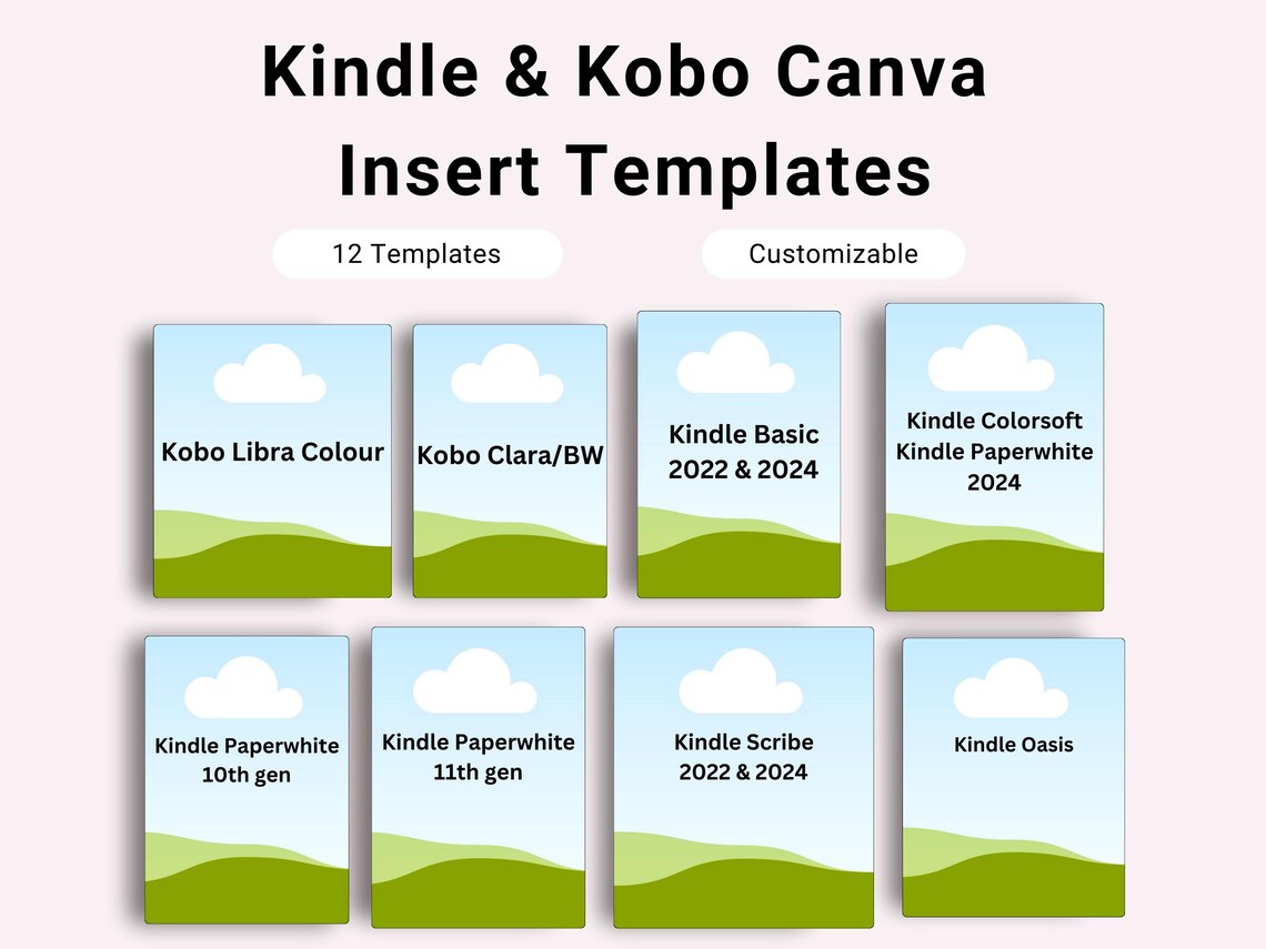 Kindle and Kobo Insert Template Bundle Case Digital Download Kindle Case Insert Pack Cover ...